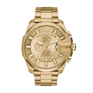 diesel men's 51mm mega chief quartz stainless steel chronograph watch, color: gold (model: dz4360)