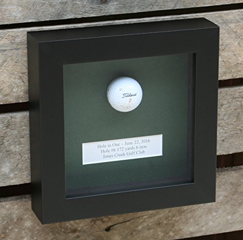 Hole in One 7x7 Black Golf Ball Frame Moulding blk-004 Shadowbox Frame, Green Mat (Card & Ball not Included)