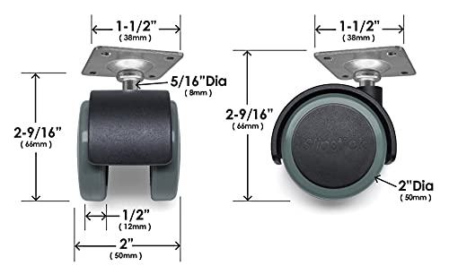 Slipstick CB681 2 Inch Floor Protector Rubber Caster Wheels (Set of 4) 5/16 Inch Stem or Top Plate Mounting Options - Black/Gray Green