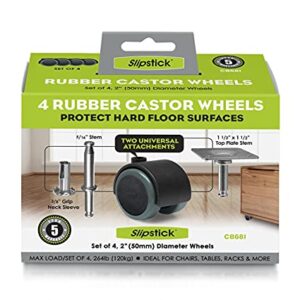 Slipstick CB681 2 Inch Floor Protector Rubber Caster Wheels (Set of 4) 5/16 Inch Stem or Top Plate Mounting Options - Black/Gray Green