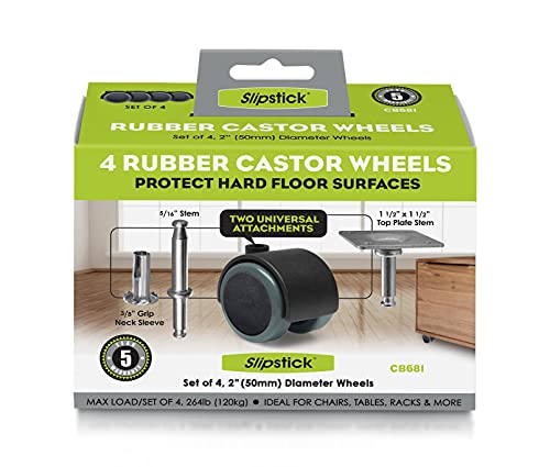 Slipstick CB681 2 Inch Floor Protector Rubber Caster Wheels (Set of 4) 5/16 Inch Stem or Top Plate Mounting Options - Black/Gray Green