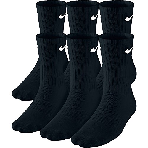 NIKE Unisex Performance Cushion Crew Socks with Bag (6 Pairs), Black/White, Medium