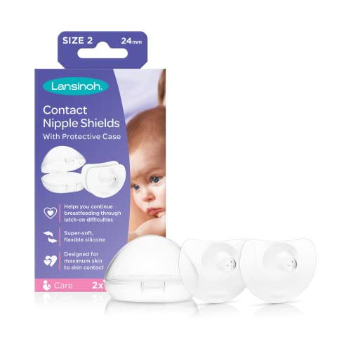 Lansinoh Contact Nipple Shields for Breastfeeding, 2 Nipple Shields (24mm) and Case