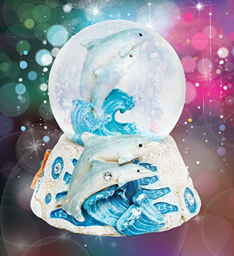 COTA Global Dolphin Stone Snow Globe - Sparkly Water Globe Figurine with Sparkling Glitter, Collectible Novelty Ornament for Home Decor, for Birthdays, Christmas, and Valentine's Day