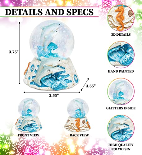 COTA Global Dolphin Stone Snow Globe - Sparkly Water Globe Figurine with Sparkling Glitter, Collectible Novelty Ornament for Home Decor, for Birthdays, Christmas, and Valentine's Day