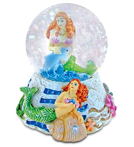 COTA Global Mermaid Stone Snow Globe - Sparkly Water Globe Figurine with Sparkling Glitter, Collectible Novelty Ornament for Home Decor, for Birthdays, Christmas, and Valentine's Day