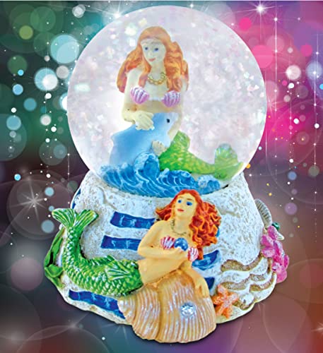 COTA Global Mermaid Stone Snow Globe - Sparkly Water Globe Figurine with Sparkling Glitter, Collectible Novelty Ornament for Home Decor, for Birthdays, Christmas, and Valentine's Day