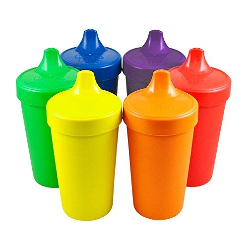 Re Play Made in the USA, Set of 6 No Spill Sippy Cups - Yellow, Kelly Green, Navy, Amethyst, Red, Orange (CrayonBox)