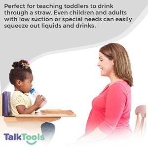 TalkTools Honey Bear Drinking Cup with 2 Straws - Special Needs Assistive Drink Container | Spill Proof & Leak Resistant Lid | Helps teach lip rounding, tongue retraction and other oral-motor skills.