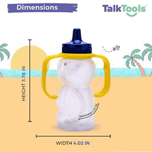 TalkTools Honey Bear Drinking Cup with 2 Straws - Special Needs Assistive Drink Container | Spill Proof & Leak Resistant Lid | Helps teach lip rounding, tongue retraction and other oral-motor skills.