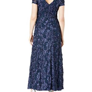 Alex Evenings Women's Long Rosette Lace Cap Sleeve Gown, Navy, 16