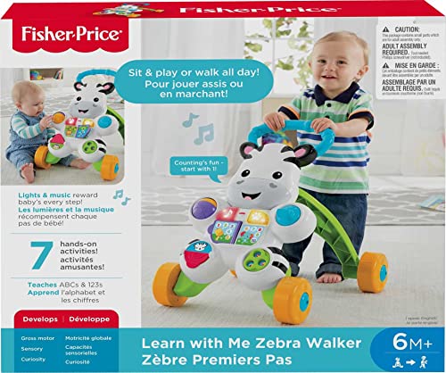 Fisher-Price Baby to Toddler Learning Toy, Learn with Me Zebra Walker with Music Lights and Activities for Ages 6+ Months