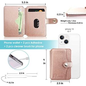 Phone Wallet Stick on,Credit Card Holder for Cell Phone,Leather Minimalist Wallet for Back of Most Smart Phone (Pink)