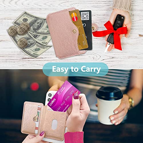 Phone Wallet Stick on,Credit Card Holder for Cell Phone,Leather Minimalist Wallet for Back of Most Smart Phone (Pink)