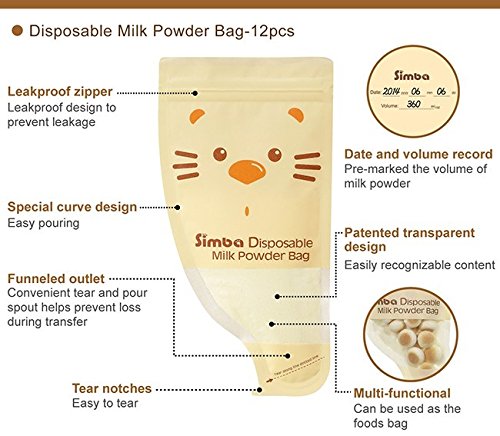 Simba Disposable Formula/Milk Powder Bag (12 oz, 2 Packs, Total 24 Bags)