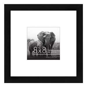 americanflat 8x8 picture frame in black - displays 4x4 with mat and 8x8 without mat - composite wood with shatter resistant glass - horizontal and vertical formats for wall and tabletop