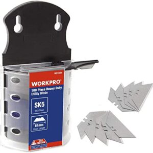 WORKPRO Utility Knife Blades, SK5 Steel, 100-Pack with Dispenser