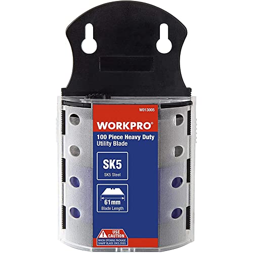 WORKPRO Utility Knife Blades, SK5 Steel, 100-Pack with Dispenser