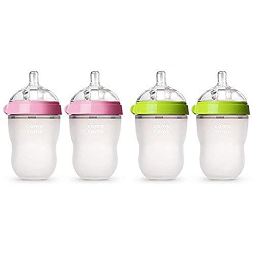 Comotomo Baby Bottle, Pink, 8 Ounce, 2 Count and Baby Bottle, Green, 8 Ounce, 2 Count