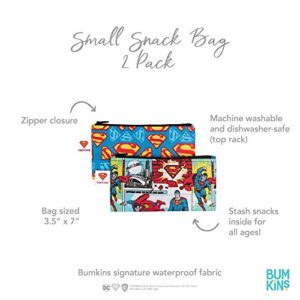 Bumkins Snack Bags, Reusable Fabric, Washable, Food Safe, BPA Free - DC Comics Superman , 7x7 Inch (Pack of 2)