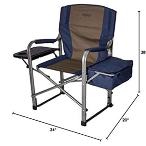 Kamp-Rite Portable Outdoor Beach Patio Lawn Director's Chair w/Cooler, Table, & Cup Holder for Backyard, Tailgate, & Sports, 350LB Capacity, Navy/Tan