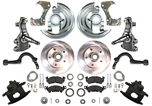 NEW SOUTHWEST SPEED FRONT DISC BRAKE & 2" DROP SPINDLE KIT WITH STEERING ARMS, ROTORS, CAST IRON CALIPERS, PADS, LINES, BEARINGS, ETC FOR 64-72 GM A-BODY'S, CHEVELLE CUTLASS F85 442 GTO LEMANS