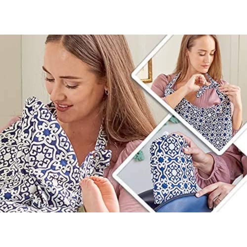 Breastfeeding Cover Nursing Apron for Baby, 360° Full Privacy, Damask Blue