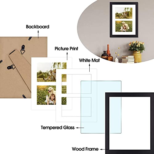 Golden State Art, 4x6 Double Picture Frame in Black - 8x10 Collage Frame, Solid Wood with Tempered Glass - Horizontal and Vertical Formats for Wall and Tabletop, 1 Pack