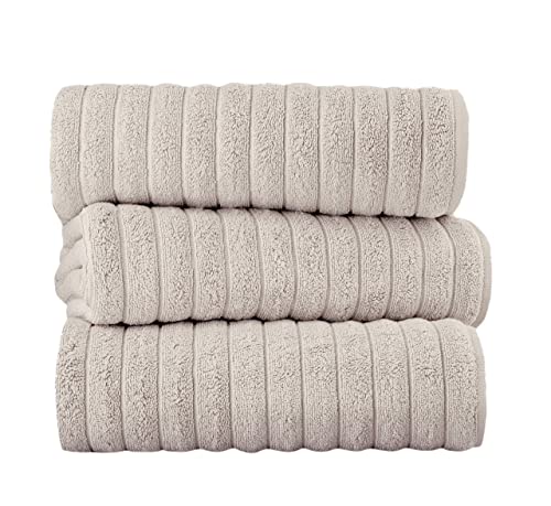 Classic Turkish Towels - Premium Oversized Ribbed Bath Sheets, Luxury 100% Turkish Cotton, Extra Large, Absorbent, Quick Dry Bathroom Towels, 40x65 inches, Set of 3 (Almond Beige)