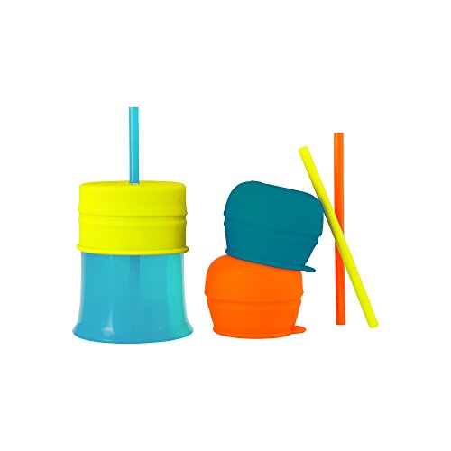 Boon SNUG Straw with Cup, Blue/Orange/Green