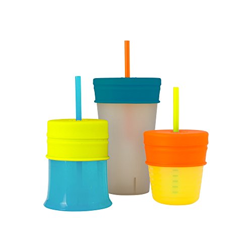 Boon SNUG Straw with Cup, Blue/Orange/Green