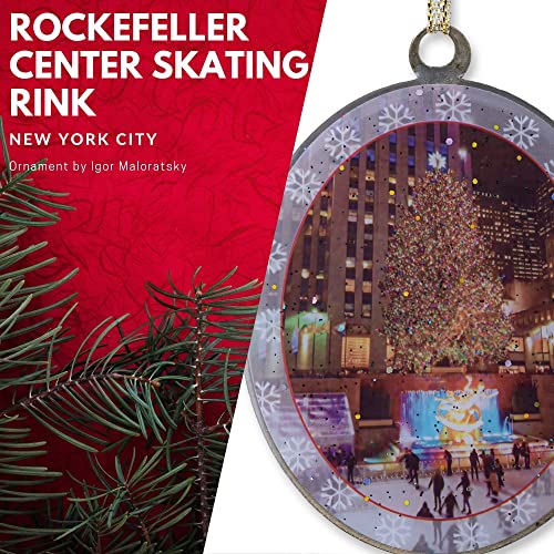 Rockefeller Center Christmas Night - New York City Christmas Ornament - Christmas Tree Ornament from Christmas in NYC Collection - Double Sided with Glitter…