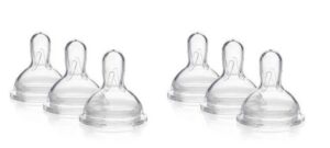 medela slow-flow wide base nipples for 0-4 months (2 packs of 3)