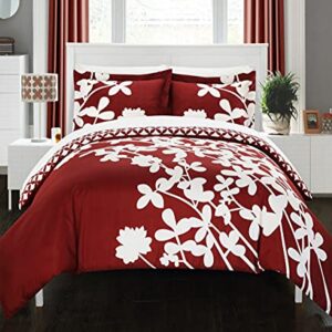 Chic Home 3 Piece Calla Lily Reverse Duvet Cover Set Queen Red