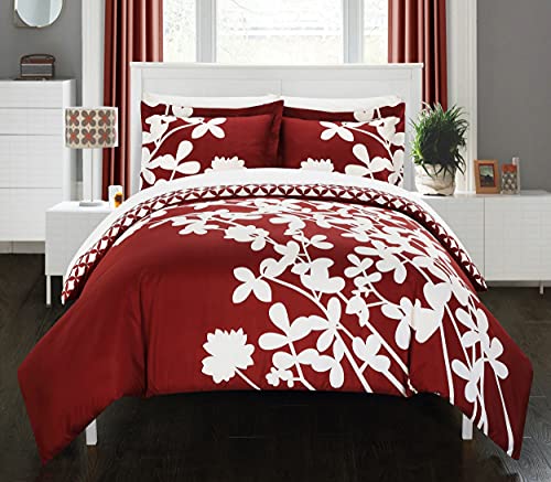 Chic Home 3 Piece Calla Lily Reverse Duvet Cover Set Queen Red