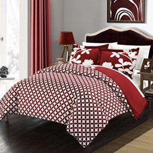 Chic Home 3 Piece Calla Lily Reverse Duvet Cover Set Queen Red