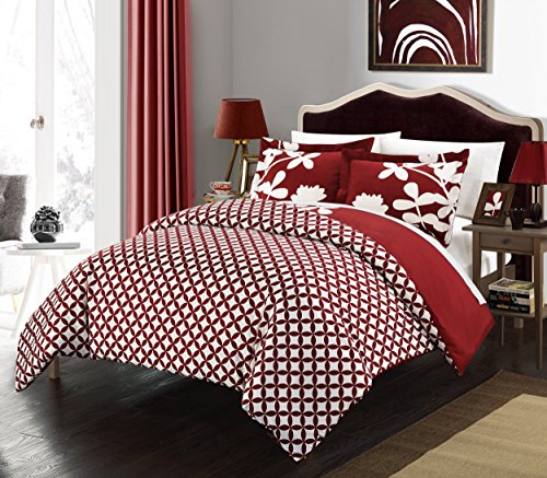 Chic Home 3 Piece Calla Lily Reverse Duvet Cover Set Queen Red