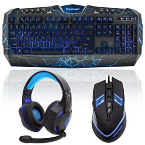 sportsbot ss301 blue led gaming over-ear headset headphone, keyboard & mouse combo set w/ 40mm speaker driver, microphone, multimedia keys & window key lock, 4 dpi levels (blu)