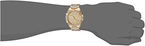 GUESS Stainless Steel Gold-Tone Crystal Embellished Bracelet Watch with Day, Date + 24 Hour Military/Int'l Time. Color: Gold-Tone (Model: U0799G2)