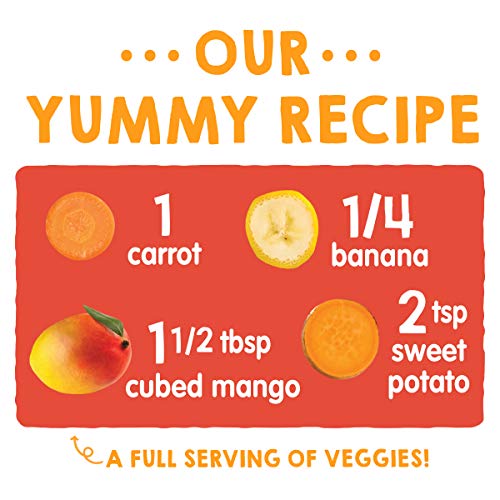 Happy Tot Organics Stage 4 Baby Food Pouches, Gluten Free, Vegan Snack, Love My Veggies, Fruit & Veggie Puree, Carrot, Banana, Mango & Sweet Potato, 4.22 Ounce (Pack of 8)