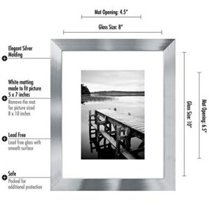 Americanflat 8x10 Picture Frame in Silver - Displays 5x7 with Mat and 8x10 Frame Without Mat - Composite Wood with Polished Glass - Horizontal and Vertical Formats for Wall and Tabletop