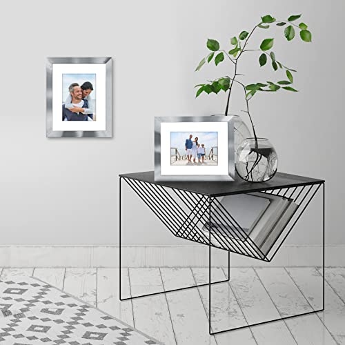 Americanflat 8x10 Picture Frame in Silver - Displays 5x7 with Mat and 8x10 Frame Without Mat - Composite Wood with Polished Glass - Horizontal and Vertical Formats for Wall and Tabletop