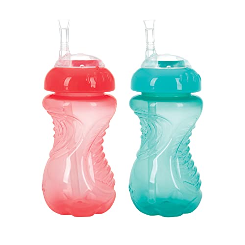 Nuby 2PK No-Spill Cup with Flexi Straw, 10oz, Colors May Vary