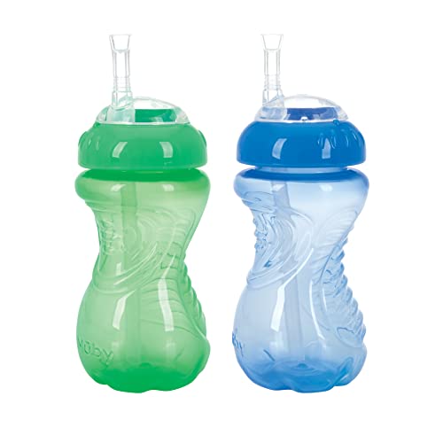 Nuby 2PK No-Spill Cup with Flexi Straw, 10oz, Colors May Vary