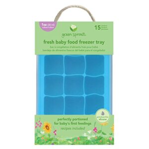 green sprouts Fresh Baby Food Freezer Tray | Perfectly portioned for baby's first feedings | Clear lid for covering food & stacking trays, Flexible for easy removal, Dishwasher safe, Aqua