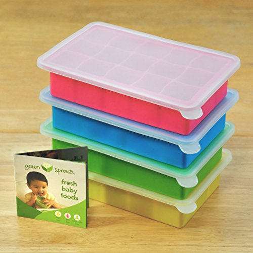 green sprouts Fresh Baby Food Freezer Tray | Perfectly portioned for baby's first feedings | Clear lid for covering food & stacking trays, Flexible for easy removal, Dishwasher safe, Aqua