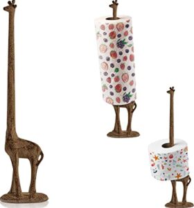 paper towel holder or free standing toilet paper holder- cast iron giraffe paper holder - versatile and decorative bathroom toilet paper holder or stand up paper towel holder - rust brown by comfify