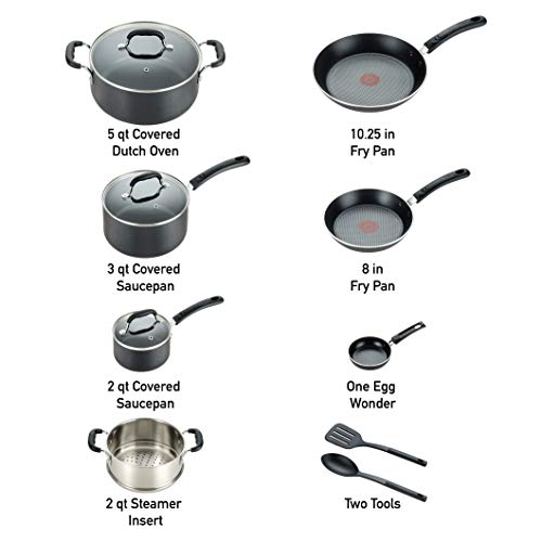 T-fal Experience Nonstick Cookware Set 12 Piece Induction Pots and Pans, Dishwasher Safe Black