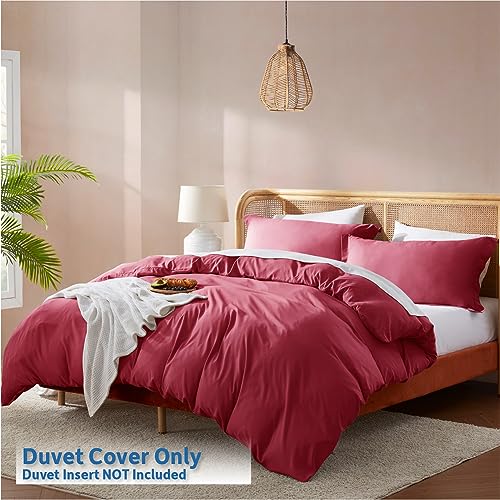 Nestl Burgundy Red Duvet Cover Queen Size - Soft Double Brushed Queen Duvet Cover Set, 3 Piece, with Button Closure, 1 Duvet Cover 90x90 inches and 2 Pillow Shams