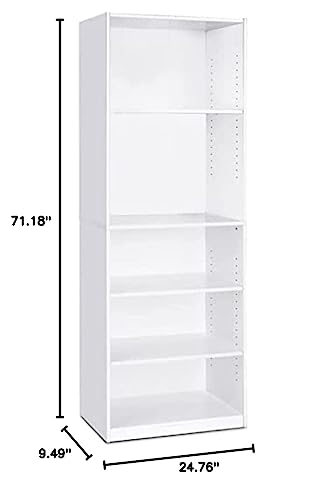 FURINNO JAYA Simply Home 5-Shelf Bookcase, 5-Tier, White